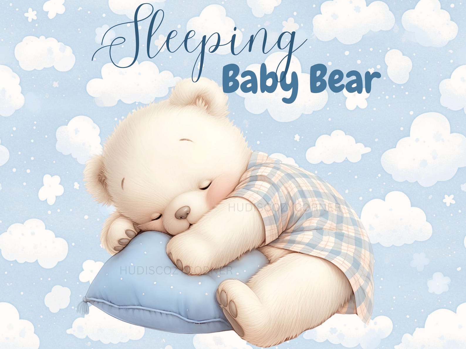 1 Cute Sleeping Teddy Bear Clipart, Watercolor Sleepy Baby Teddy on A ...