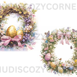 8 Easter Wreath Clipart, Watercolor Easter Egg Floral Spring Wreaths ...