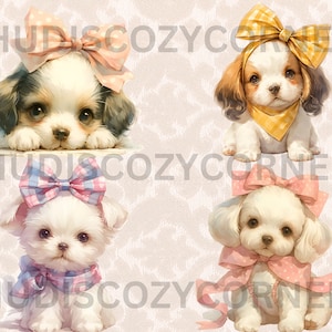 36 Cute Puppy With Bow Clipart Bundle, Watercolor Vintage Puppies ...