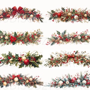 45 Christmas Border Garland Clipart, Watercolor Festive Christmas ...