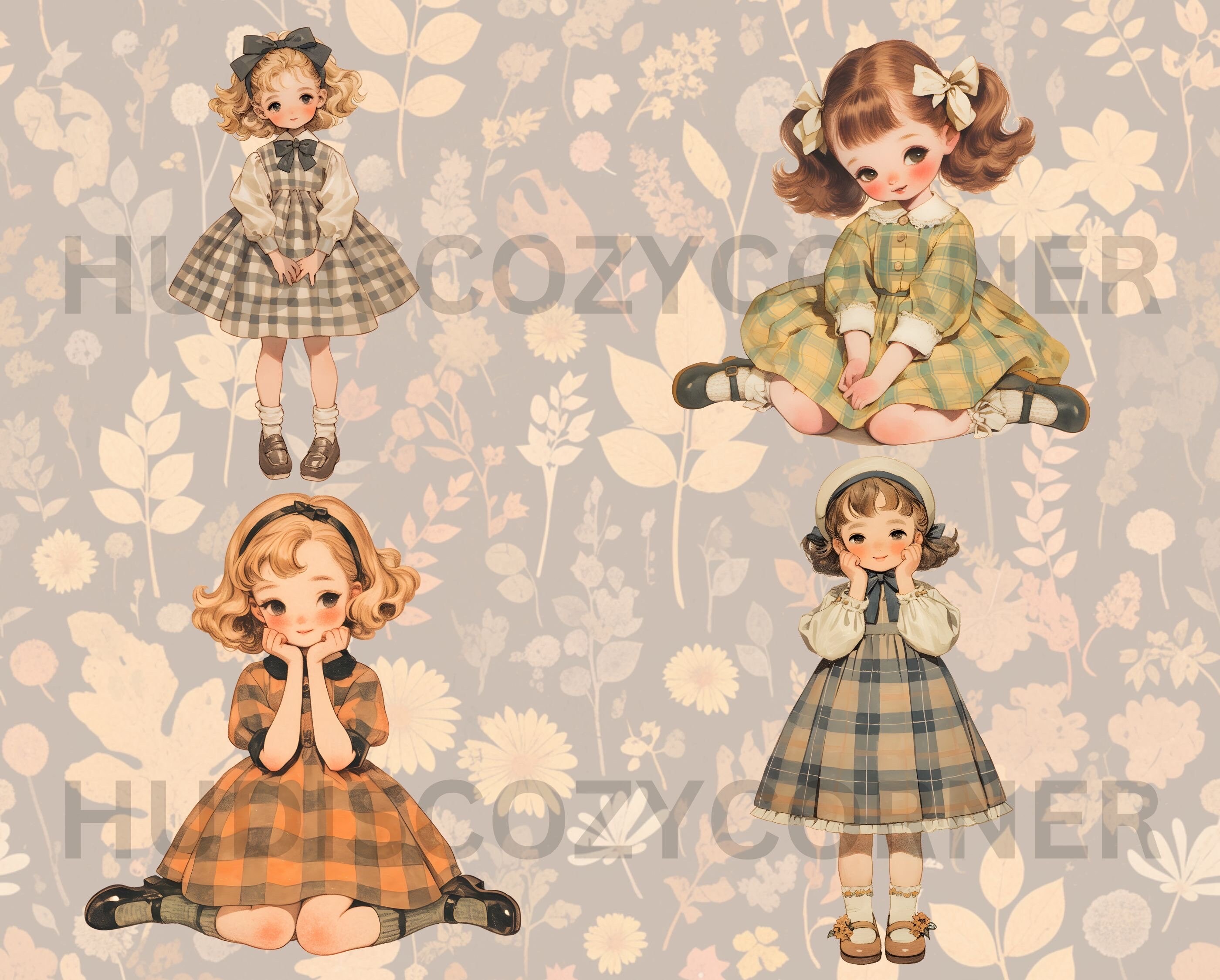 26 Vintage Fall Girl Clipart Bundle, Cute Watercolor Girls in Autumn ...