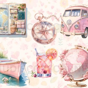 35 Pink Vacation Clipart Bundle, Coquette Aesthetics, Watercolor Soft ...