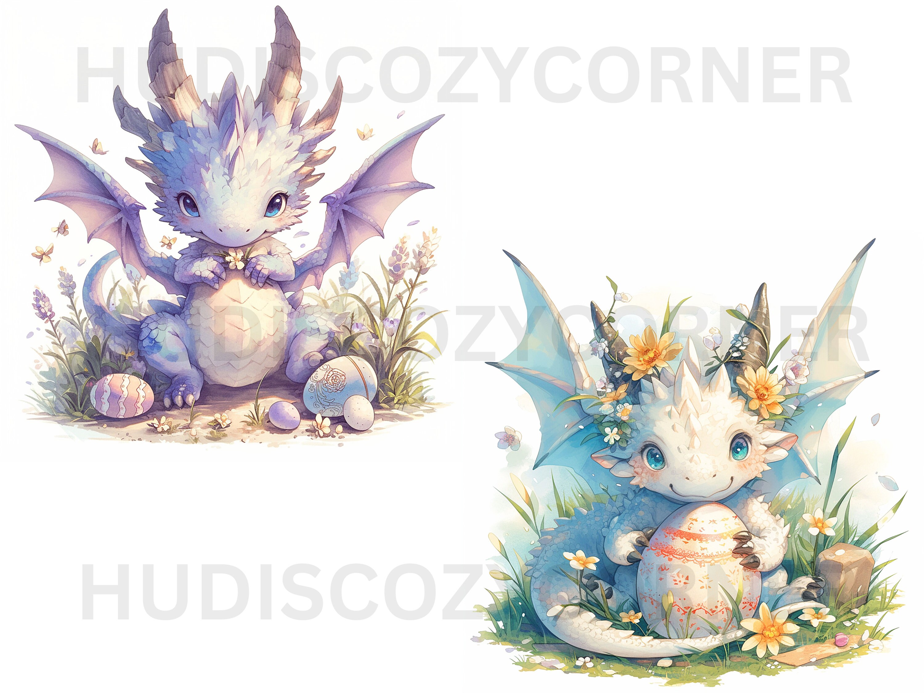 12 Baby Dragon Watercolor Clipart, Cute Easter Dragons Bundle ...