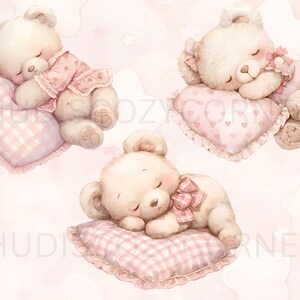 17 Cute Sleeping Teddy Bear Clipart Bundle, Watercolor Pink Teddies on ...