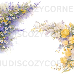 12 Watercolor Spring Flower Border Clipart, Floral Decorative Corner ...