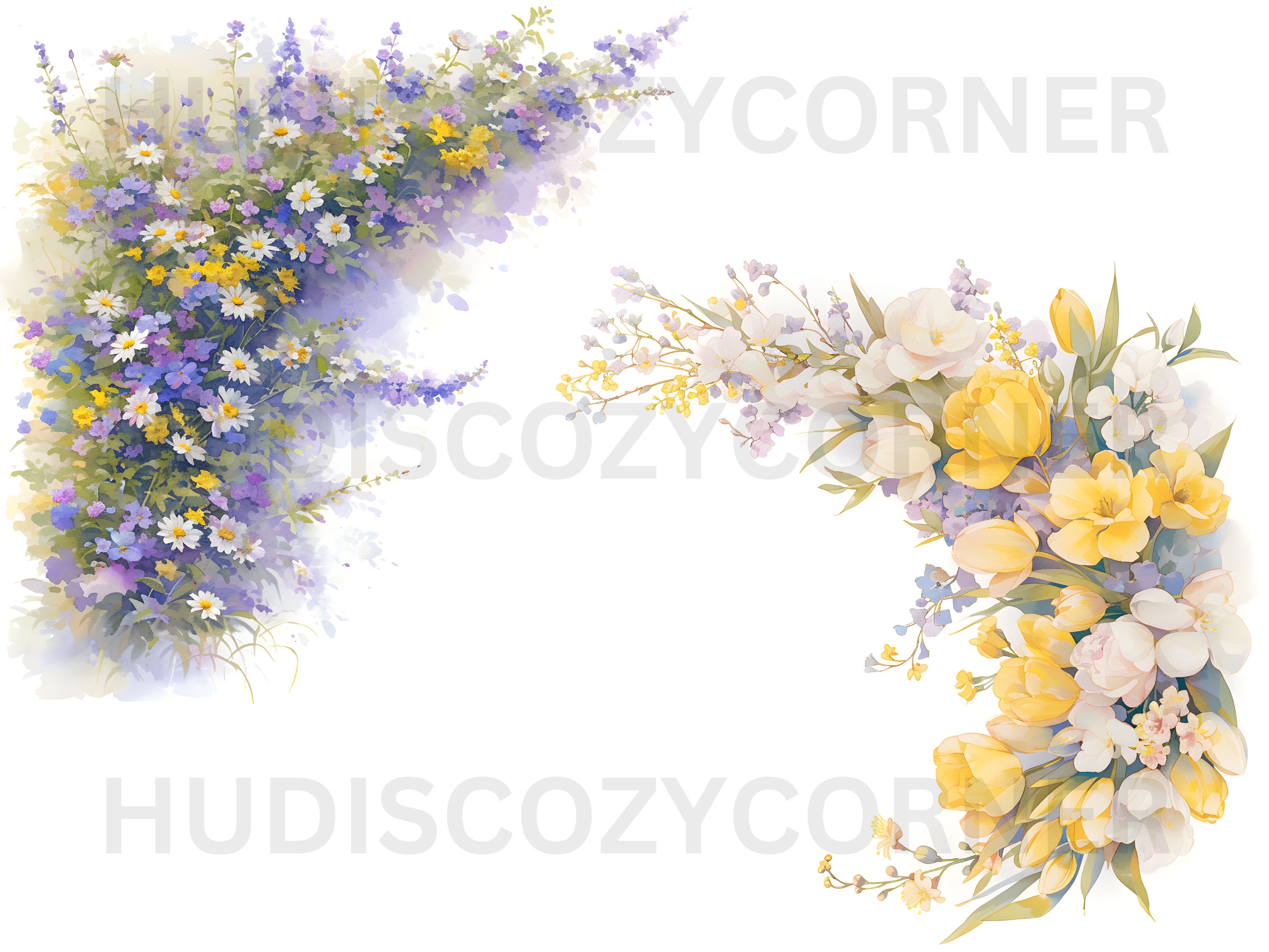 12 Watercolor Spring Flower Border Clipart, Floral Decorative Corner ...