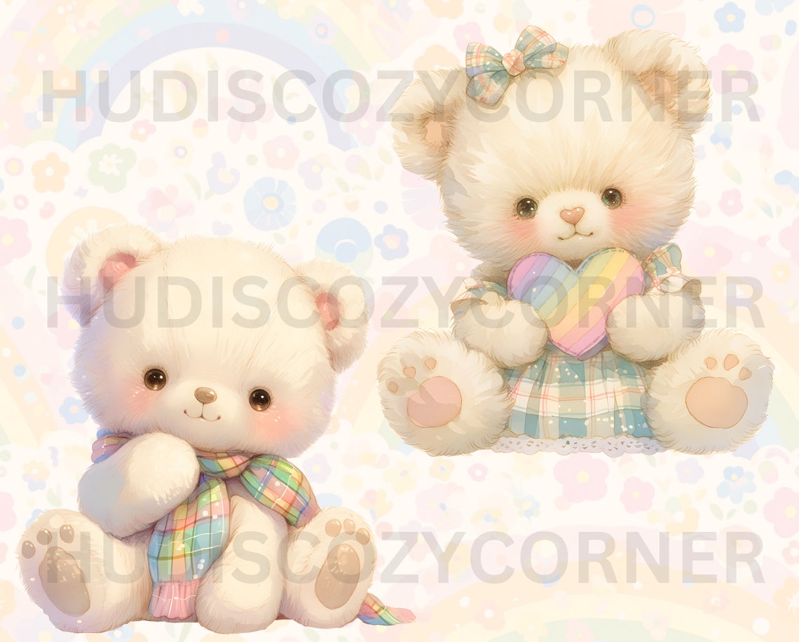 17 Cute Rainbow Themed Teddy Bear Clipart, Watercolor Pastel Teddies ...