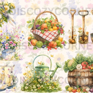 35 Garden and Gardening Tools Clipart Bundle, Watercolor Summer ...