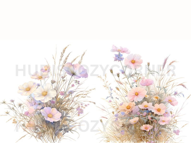 7 Watercolor Wildflower Clipart Border, Wild Floral JPG Corners ...