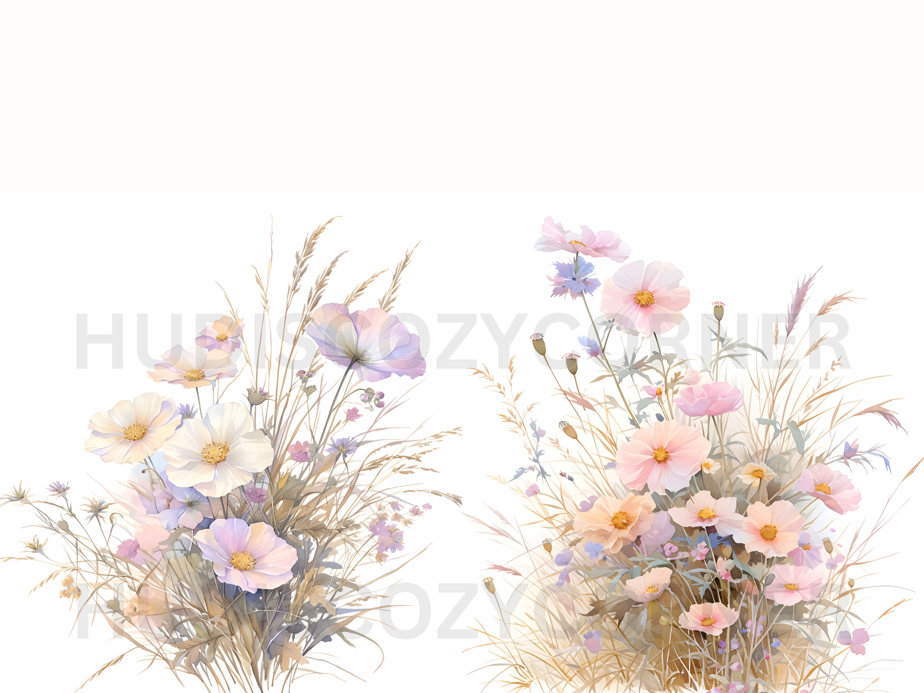 7 Watercolor Wildflower Clipart Border, Wild Floral JPG Corners ...