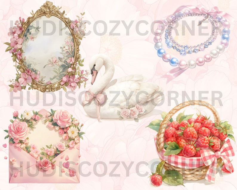 45 Coquette Aesthetics Clipart Bundle, Watercolor Vintage Soft Pink ...