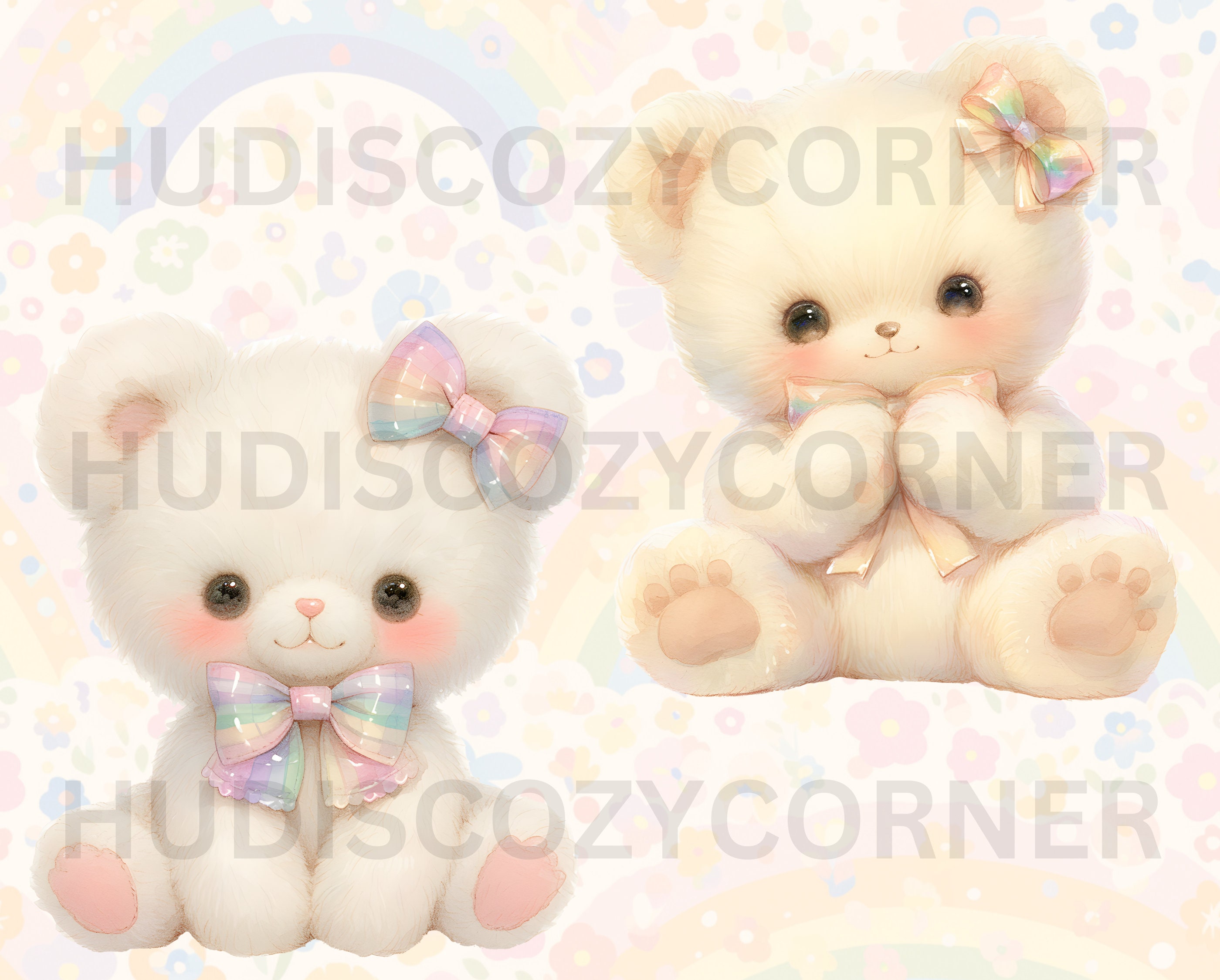 17 Cute Rainbow Themed Teddy Bear Clipart, Watercolor Pastel Teddies ...