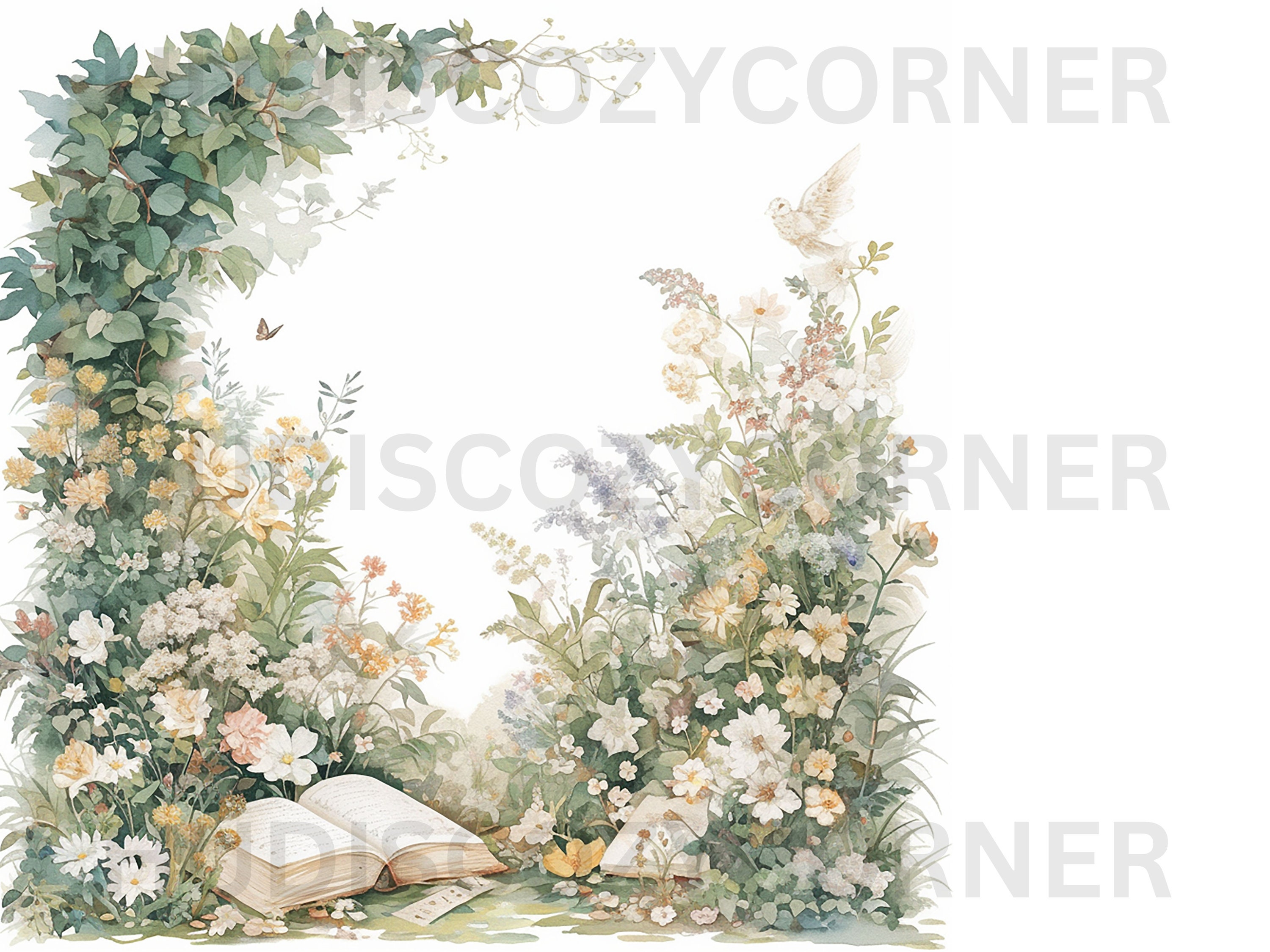 11 Watercolor Floral Book Border Clipart, Watercolor Flower Books ...