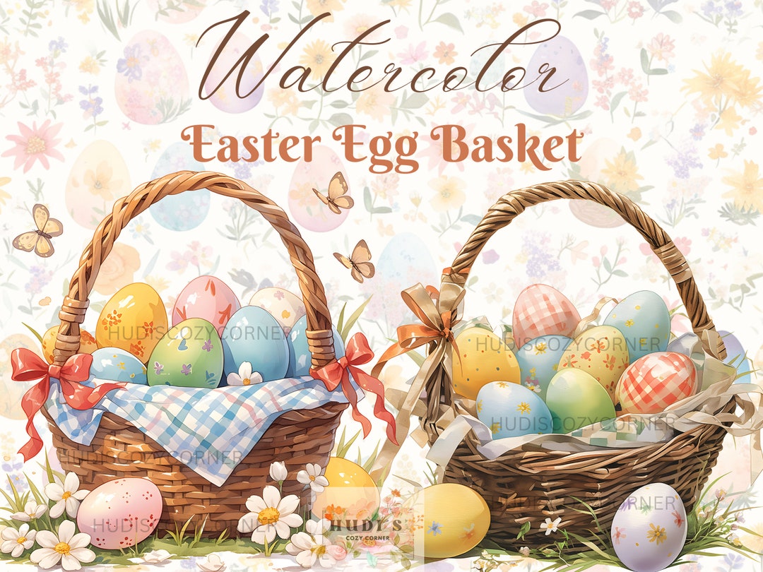 8 Watercolor Easter Egg Basket Clipart, Vintage Floral Egg Baskets ...