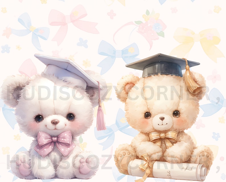 15 Graduating Teddy Bear Clipart Bundle, Watercolor Cute Grad Bear ...