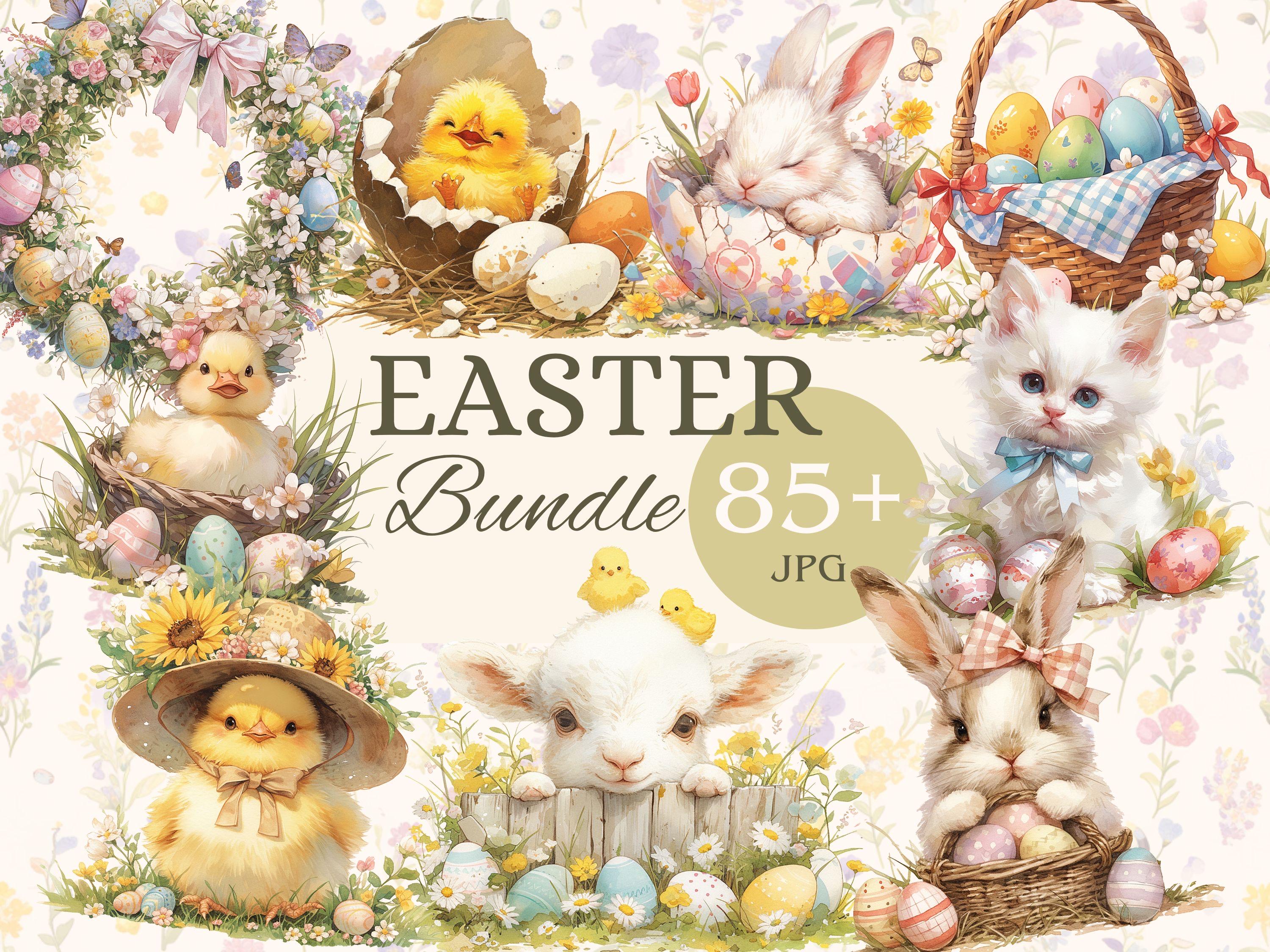 85+ Easter Big Bundle Clipart Collection, Watercolor Vintage Spring ...