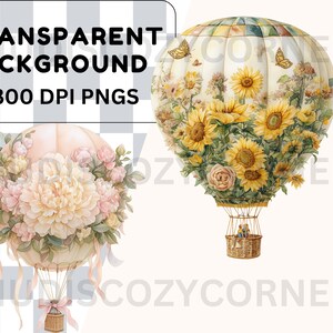 15 Vintage Hot Air Balloon Clipart Bundle, Floral Watercolor Nursery ...