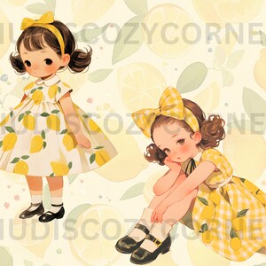 8 Girl in Lemon Dress Clipart, Vintage Yellow Dress Girl Bundle ...