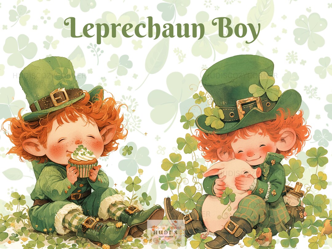 12 Adorable Vintage Leprechaun Boy, St Patrick's Day Watercolor Clipart ...