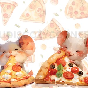 10 Cute Mice Eating Pizza Clipart, Printable Watercolor Mouse Bundle ...