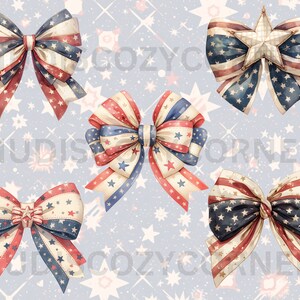 22 Coquette 4th of July Bow Clipart, Watercolor Retro Ribbon of ...