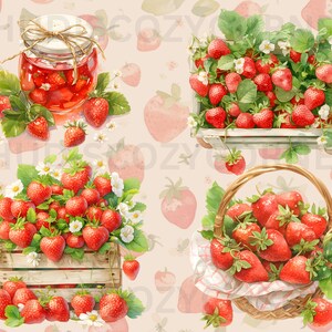 14 Watercolor Strawberry Clipart Bundle, Summer Fruit Graphics, Jam ...