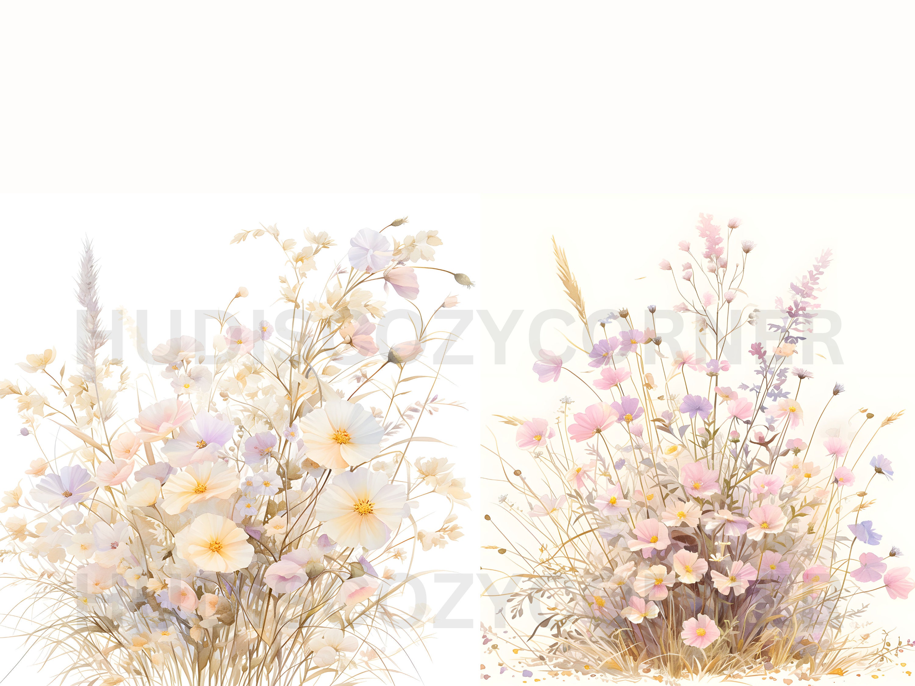 7 Watercolor Wildflower Clipart Border, Wild Floral JPG Corners ...