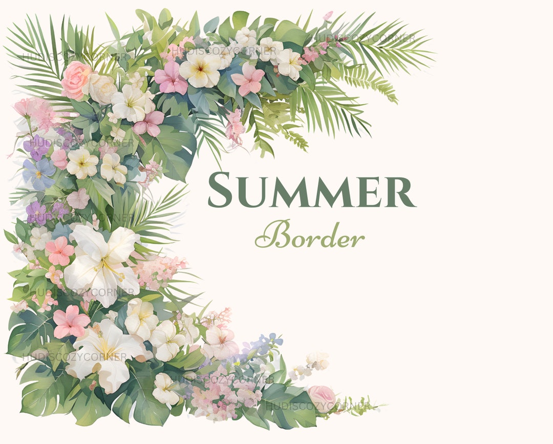 17 Summer Flower Border Clipart, Watercolor Floral Decorative Corner ...
