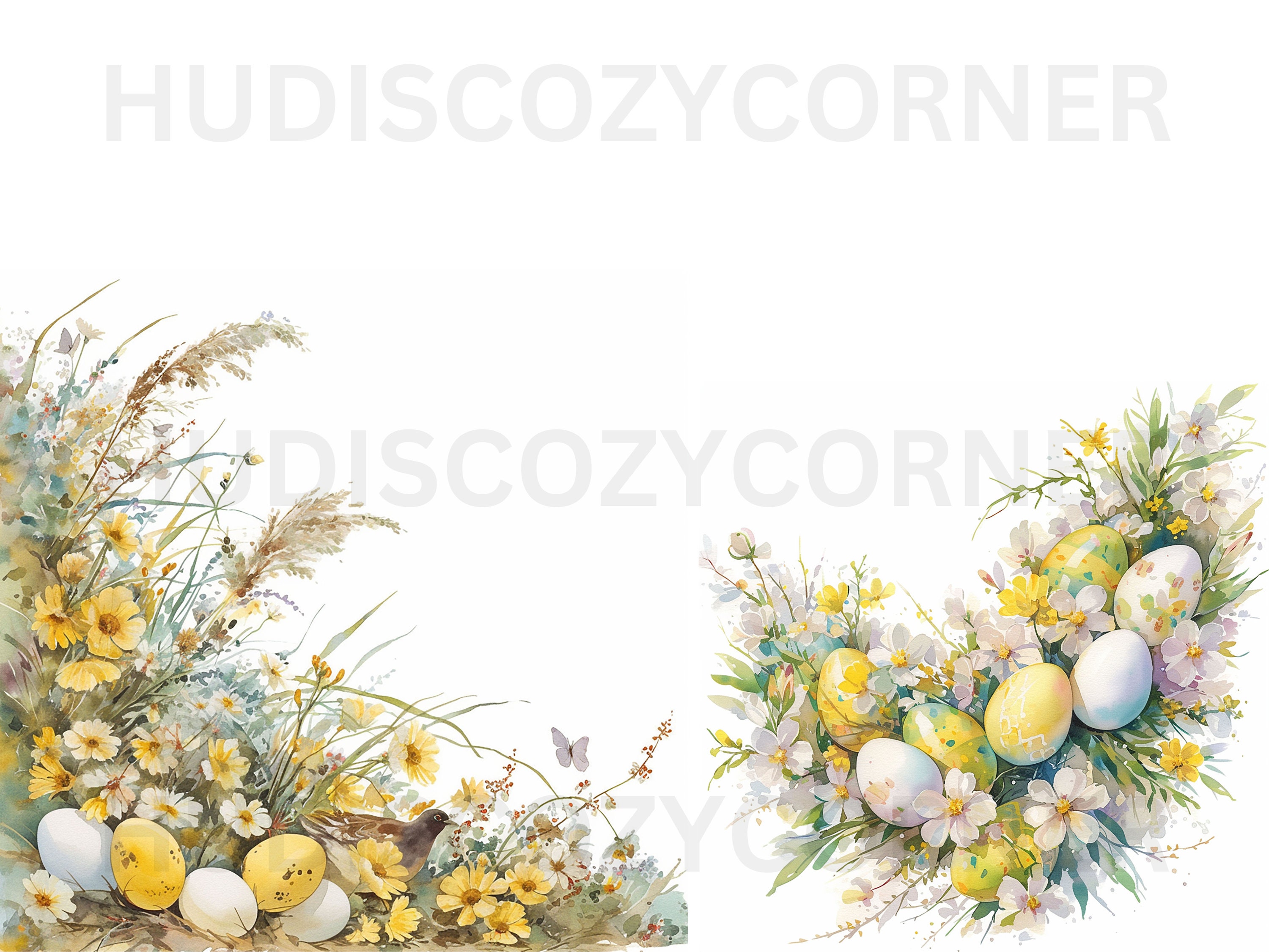 15 Easter Flower Clipart Border, Watercolor Spring Corners, JPG Bundle ...