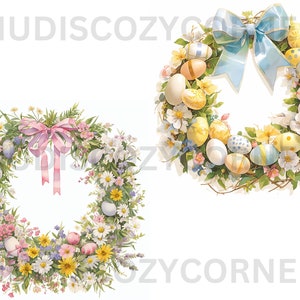 8 Easter Wreath Clipart, Watercolor Easter Egg Floral Spring Wreaths ...