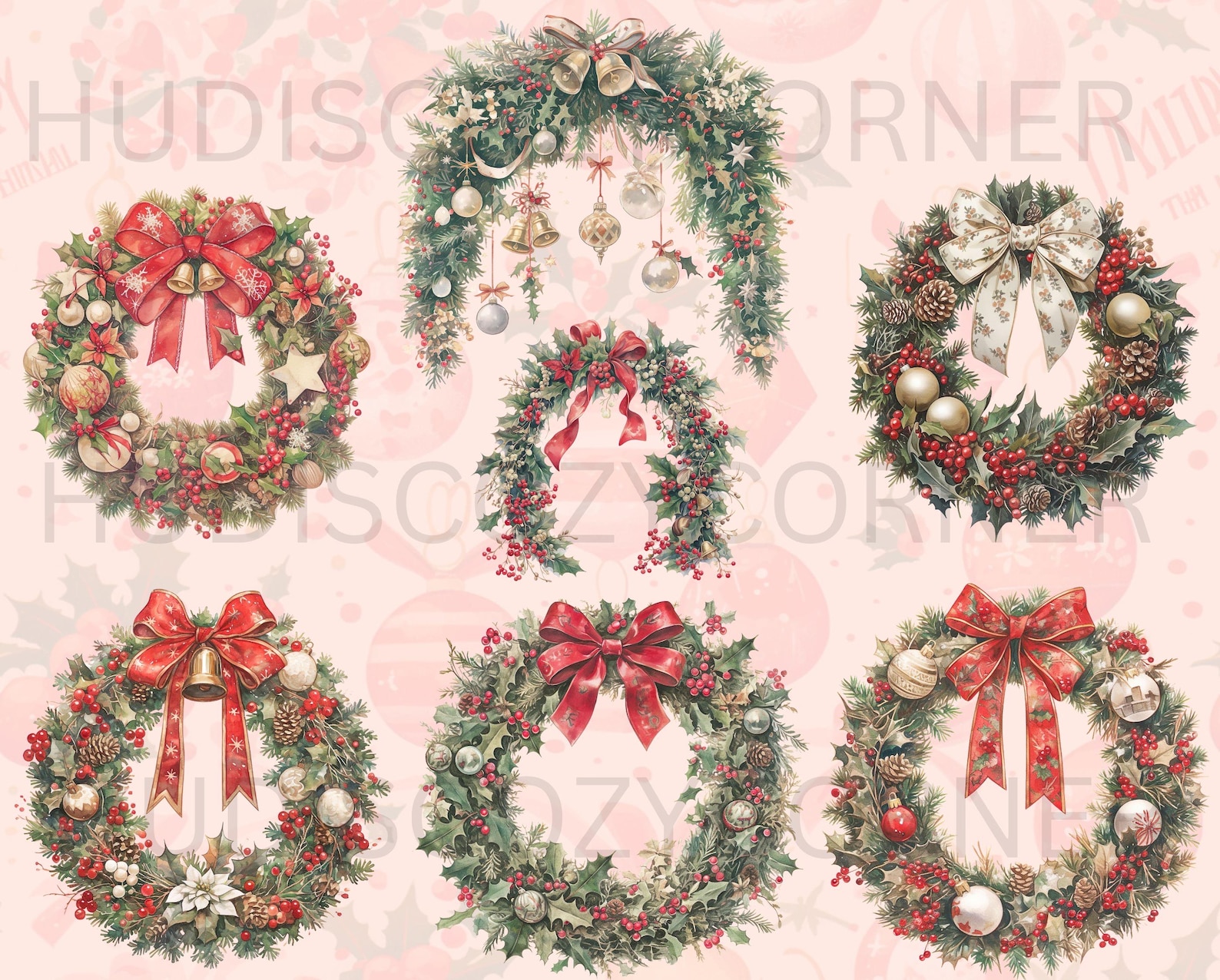40 Christmas Elements Clipart, Watercolor Winter Christmas Ornaments ...