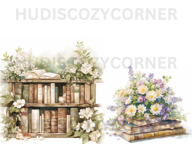 11 Watercolor Floral Book Border Clipart, Watercolor Flower Books ...