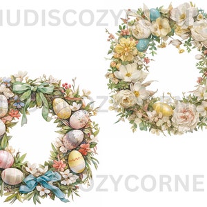 8 Easter Wreath Clipart, Watercolor Easter Egg Floral Spring Wreaths ...