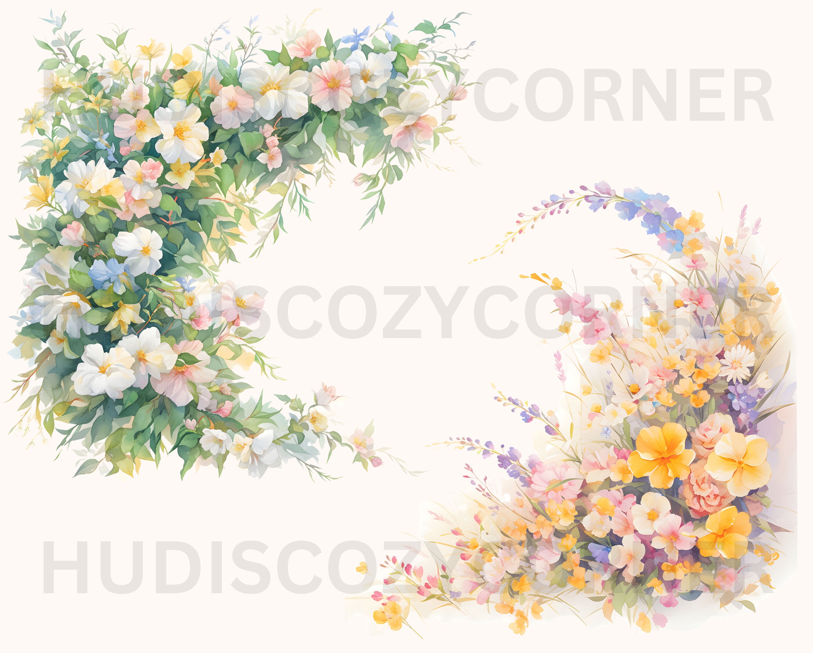 17 Summer Flower Border Clipart, Watercolor Floral Decorative Corner ...