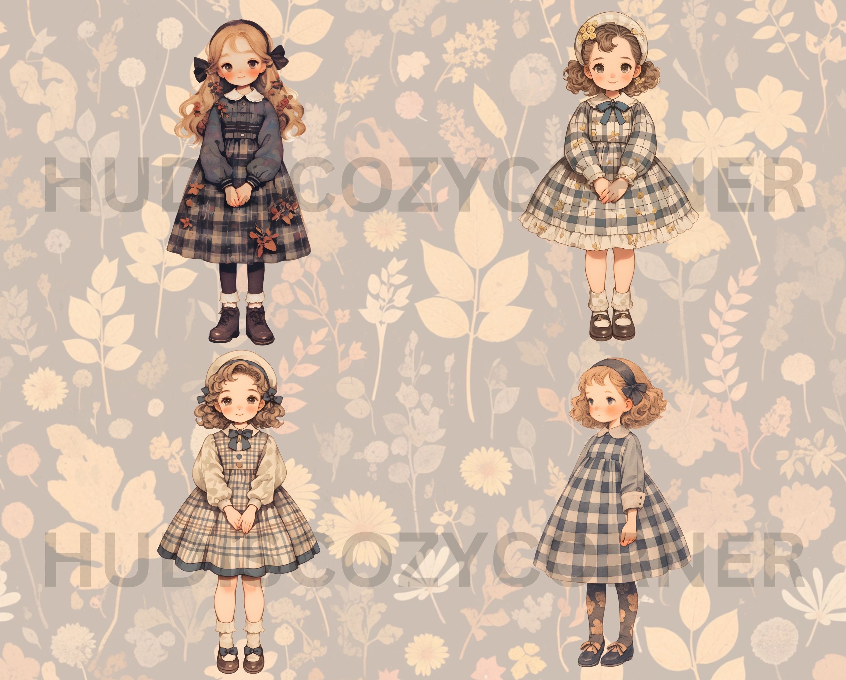 26 Vintage Fall Girl Clipart Bundle, Cute Watercolor Girls in Autumn ...