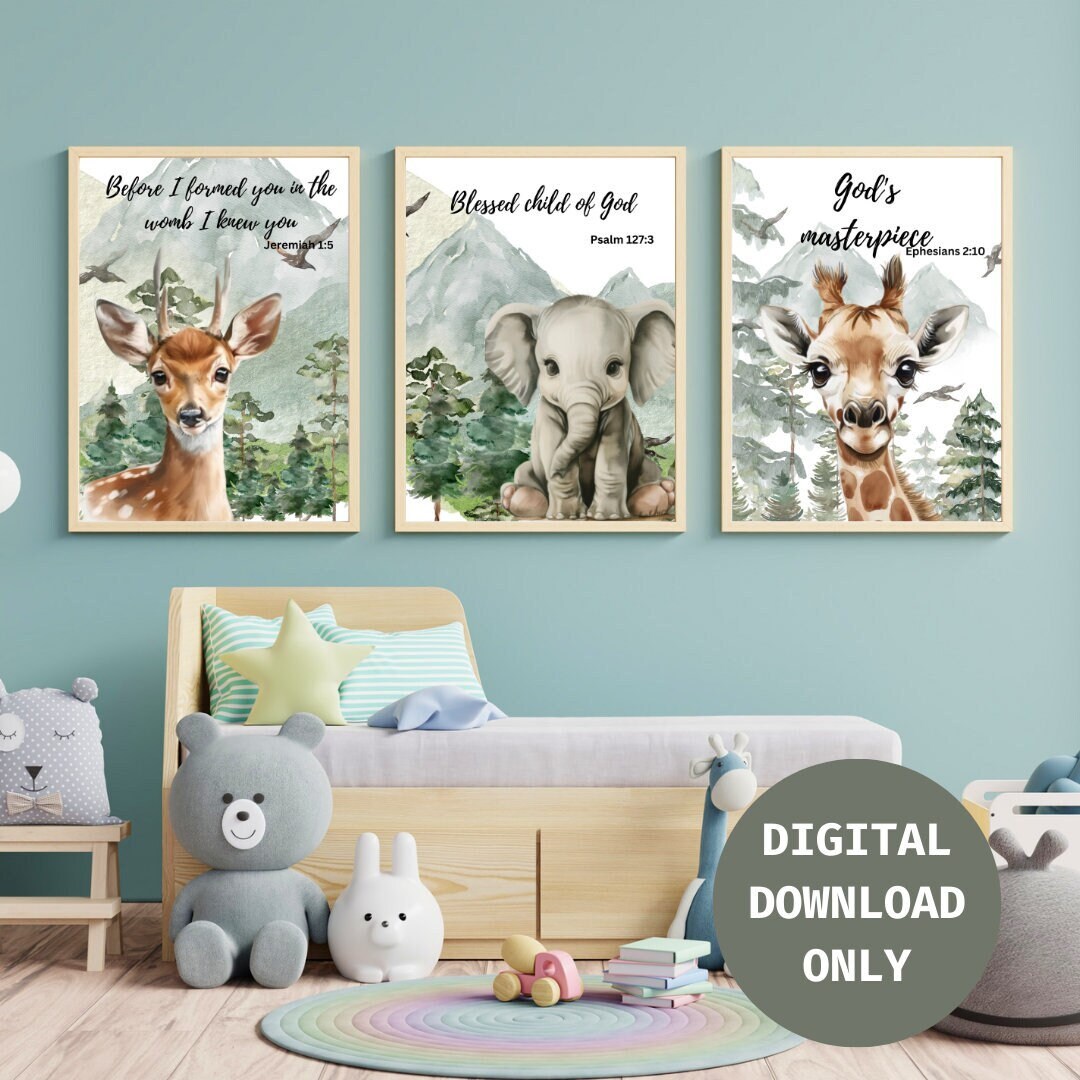 Nursery Decor Woodland Animal, Bible Verse Nursery, Newborn Gift ...