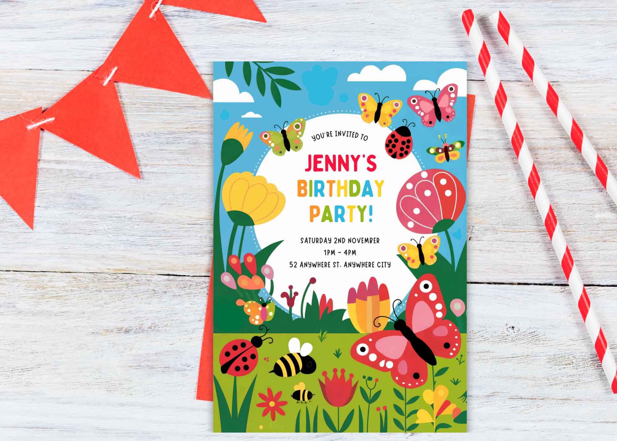 Custom Bugs and Insects Birthday Party Invitation | Garden Theme ...