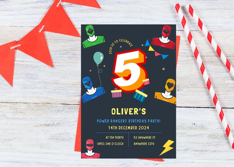 Custom Power Rangers Birthday Party Invitation | Kids Invite PDF - Etsy