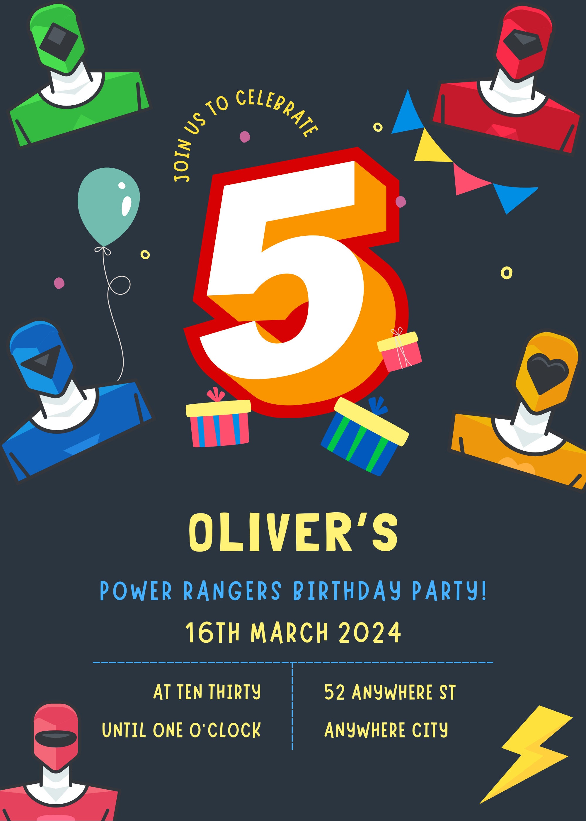 Kid's Power Rangers Birthday Party Invite customised - Etsy
