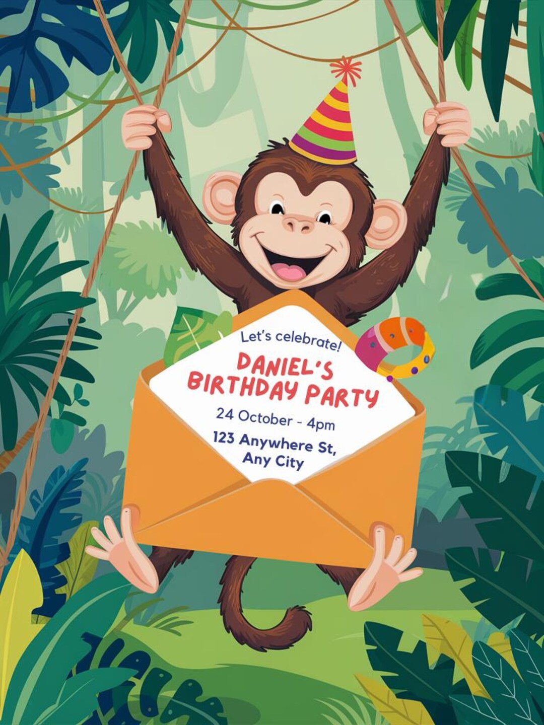 Custom Jungle Monkey Birthday Party Invitation Kids Invite PDF - Etsy