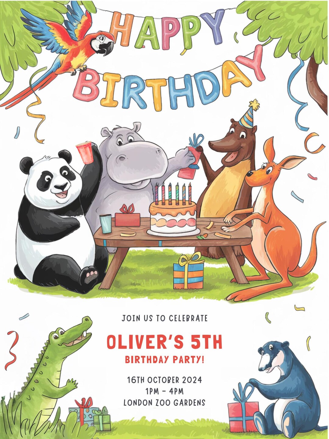 Custom Zoo Birthday Party Invitation | Kids Animal Theme Printable PDF ...