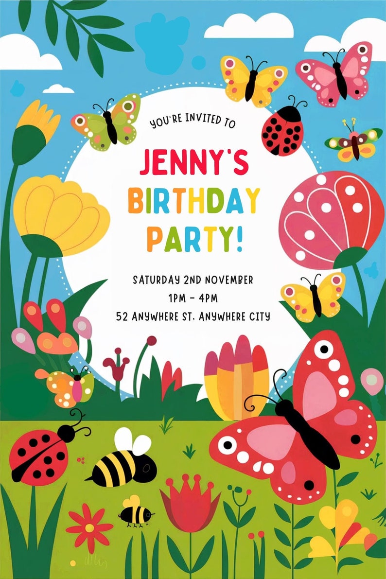 Custom Bugs and Insects Birthday Party Invitation | Garden Theme ...