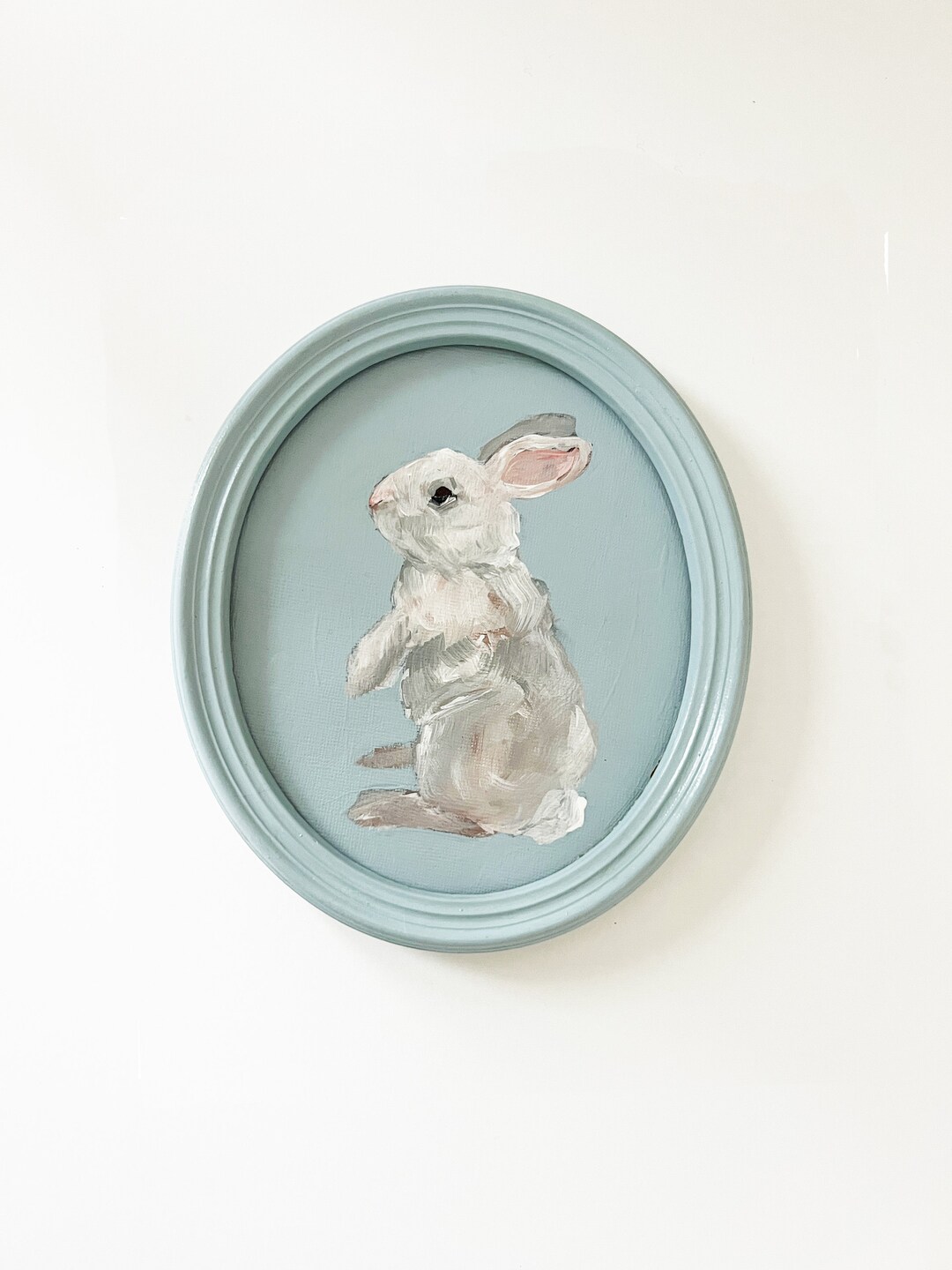 Framed White Bunny Painting Farmhouse Nursery Decor Cottagecore Wall ...