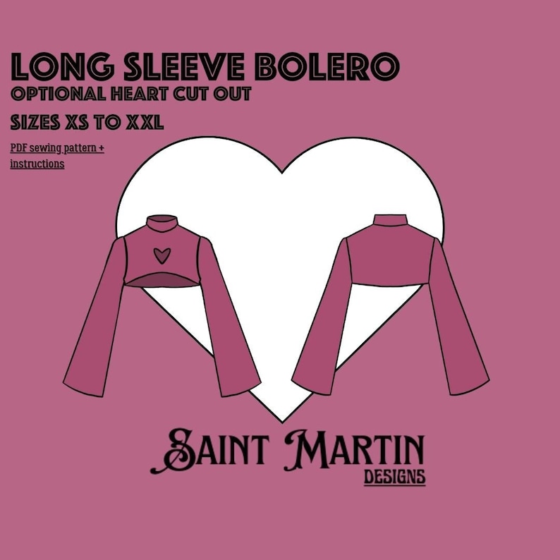 Long Sleeve Bolero (+heart Cut Out) Digital PDF Sewing Pattern - Etsy