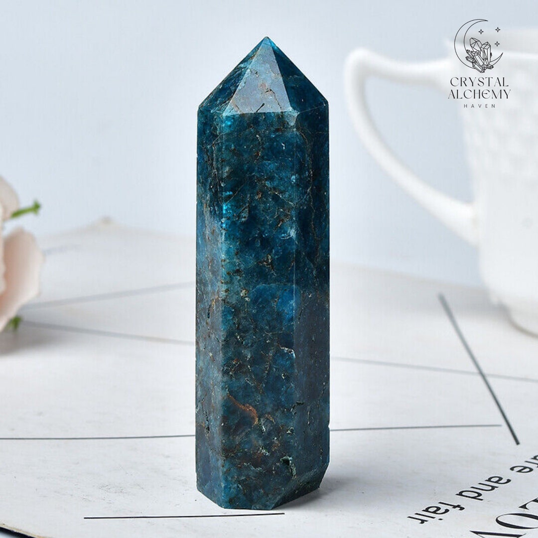 Natural Large Blue Apatite Crystal Pointstone, Obelisk Quartz Wand ...