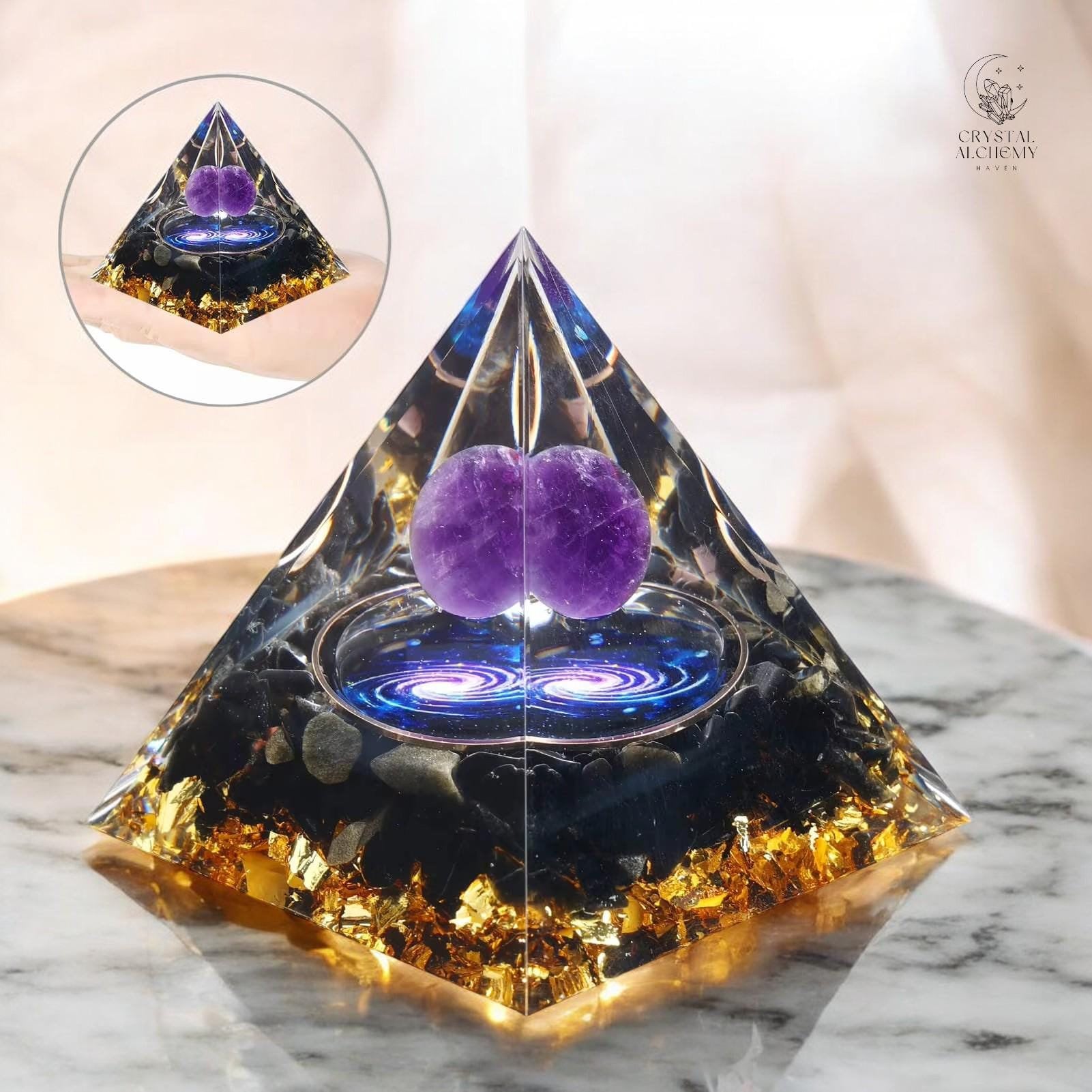 Orgone Pyramid for Positive Energy, Amethyst Crystal Sphere Pyramid ...