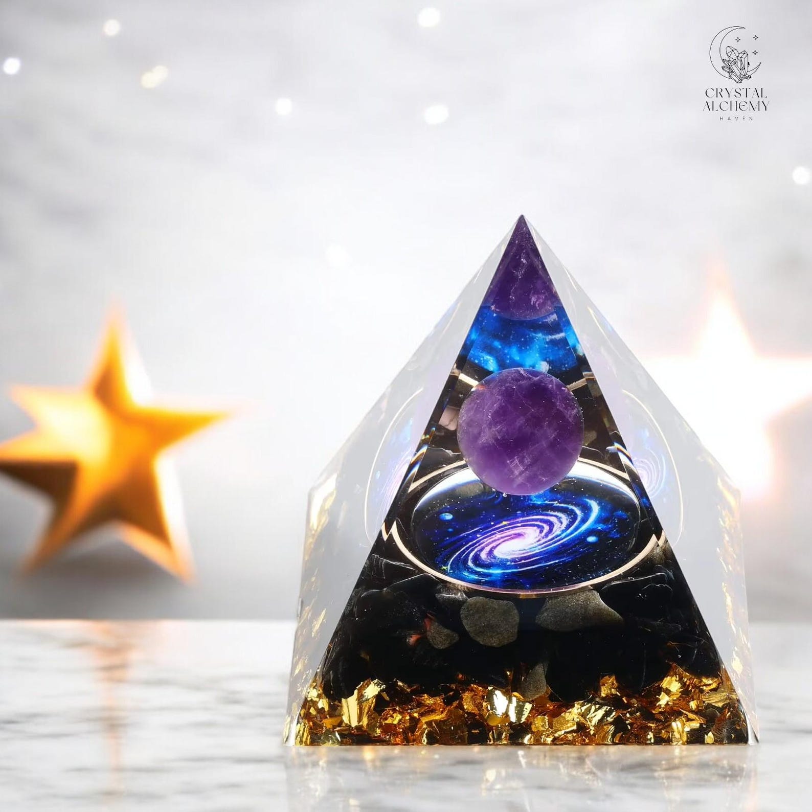 Orgone Pyramid for Positive Energy, Amethyst Crystal Sphere Pyramid ...