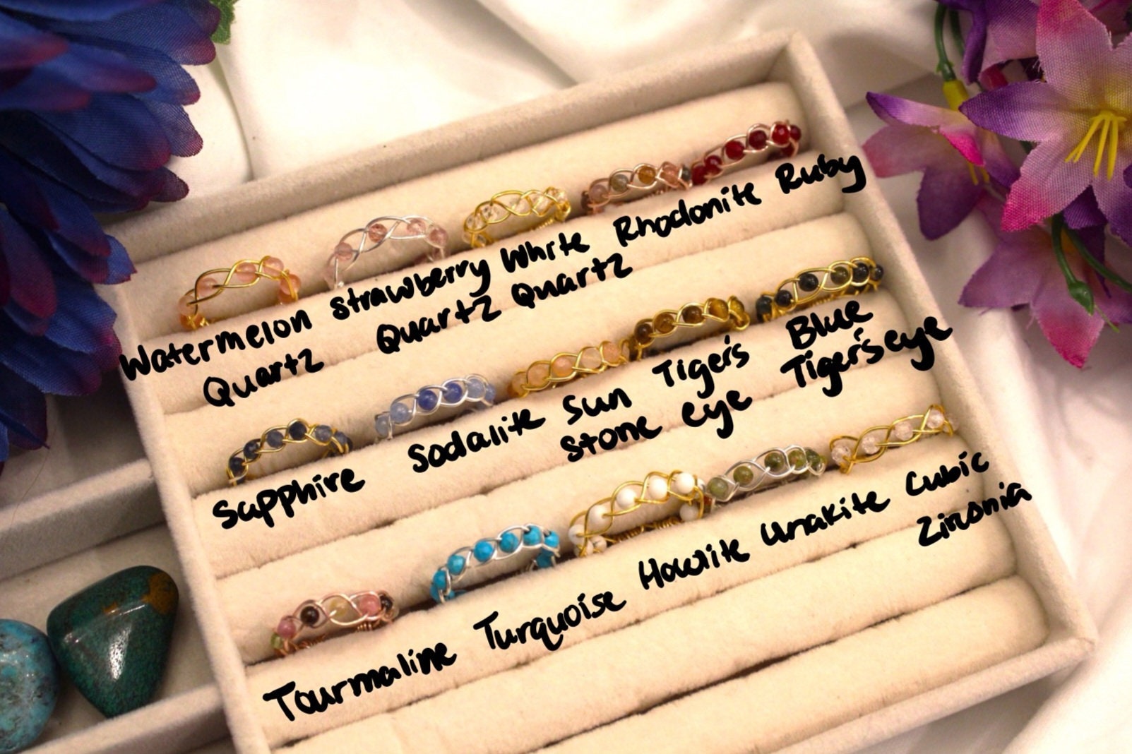 Braided Wire Rings Wire Wrap Rings Crystal Rings Custom Dainty Crystal ...