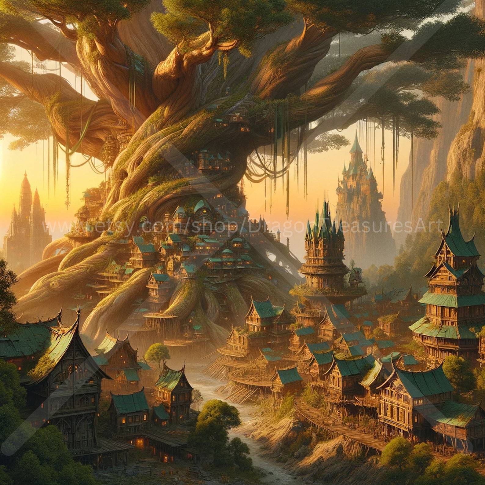 Ancient Tree Village Download: Digital Art, Instant Downloadable ...