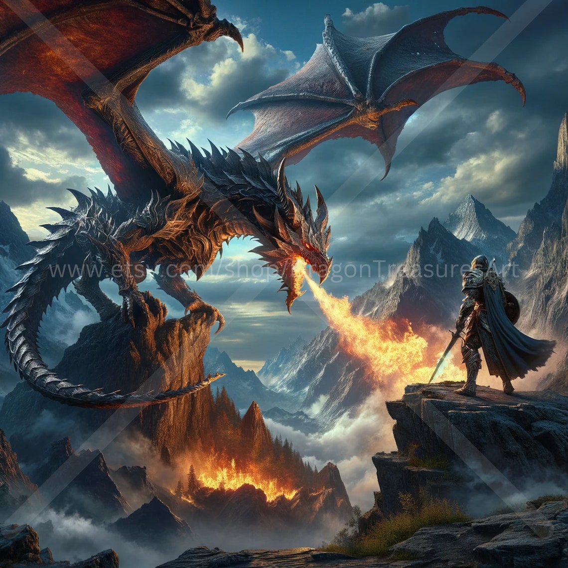 Fight Against Dragon Download: Digital Art, Instant Downloadable ...